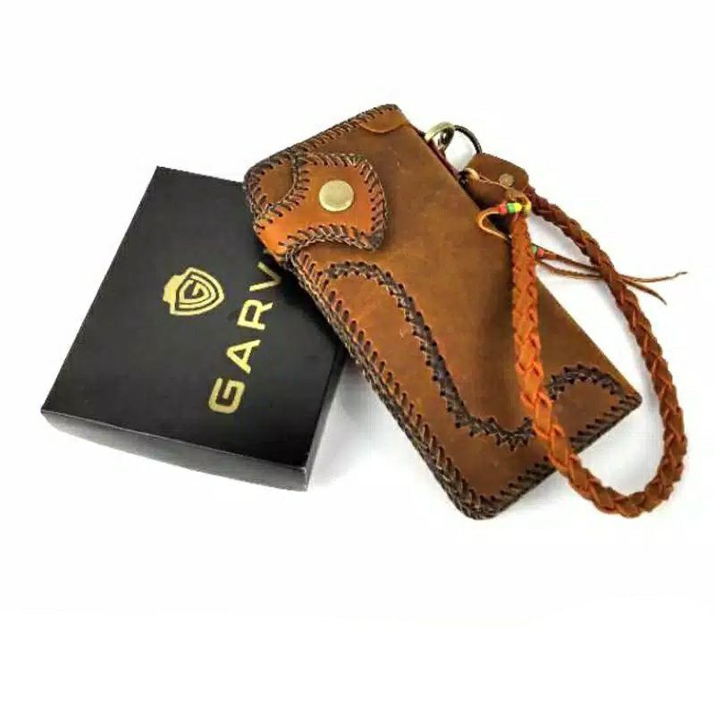 Jual Dompet Sulam Bikers Crazy Horse Tan Tali Anyam - Kulit Asli