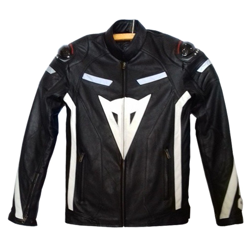 Jual Jaket Kulit Sport Racing GR60 Hitam Putih - Kulit Asli