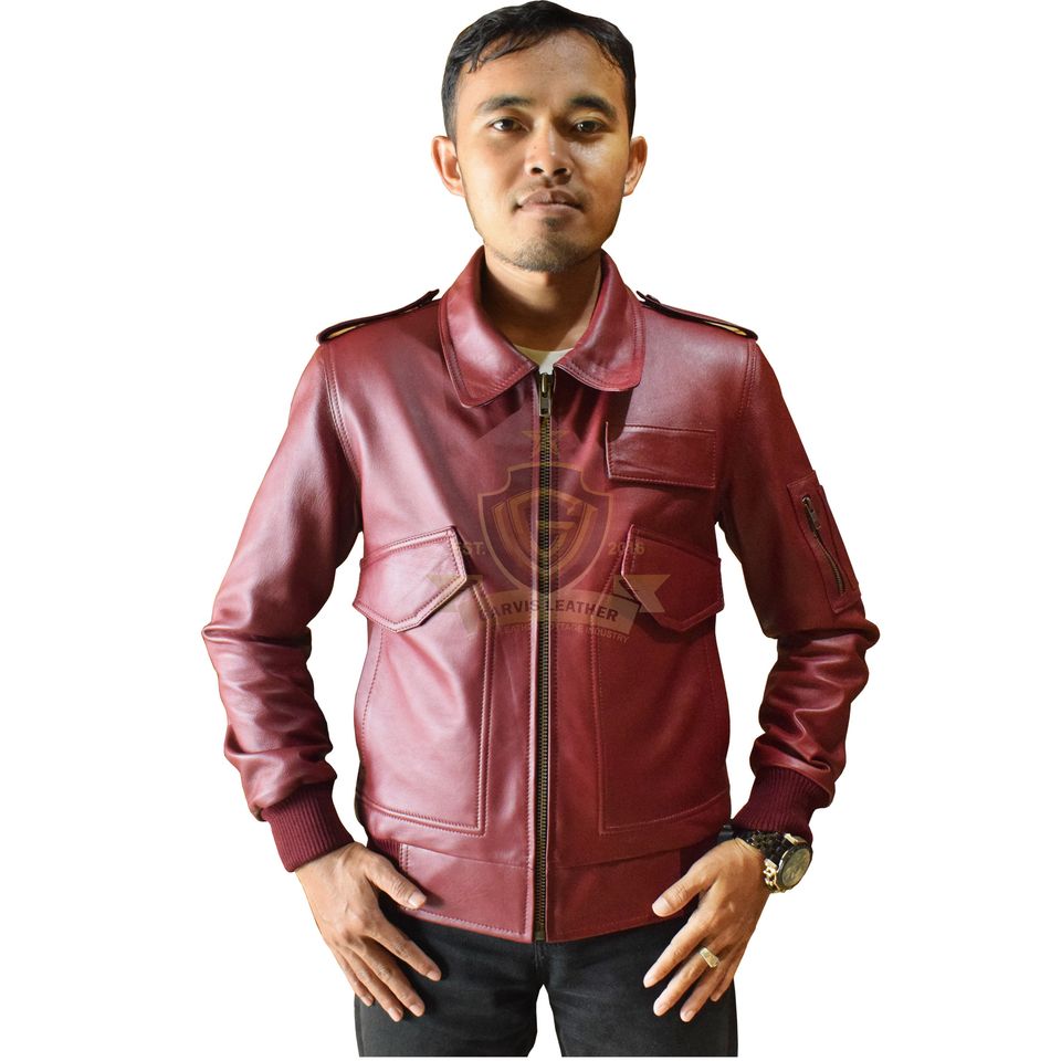 Jual Jaket Kulit Elco Bomber Pilot Style Kerah Daun Marun - Kulit Asli