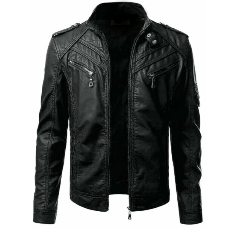 Jual Jaket Kulit Korean Style Hitam - Kulit Asli