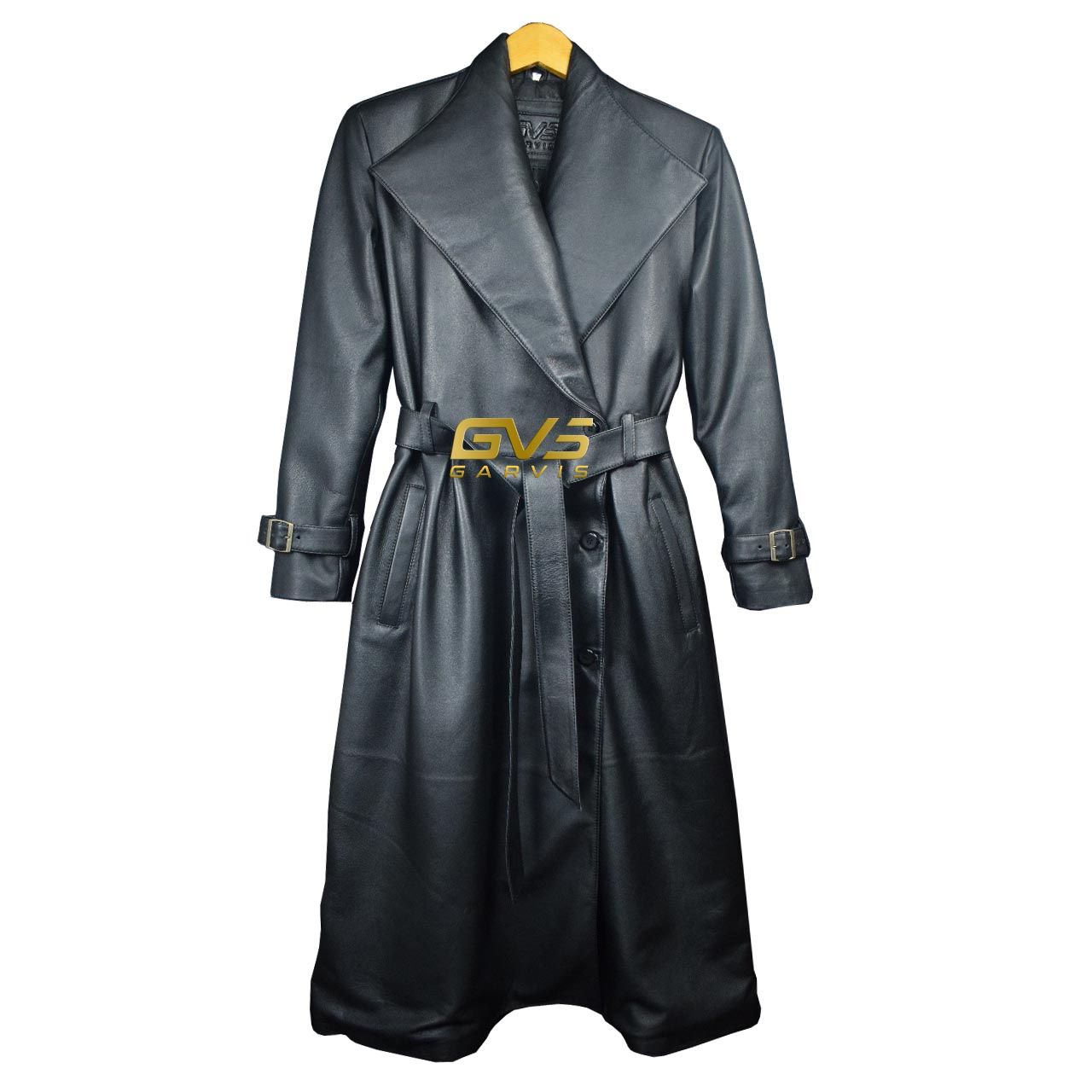 Jual Coat Leather Jaket Kulit Panjang Wanita Mantel Hitam - Kulit Asli