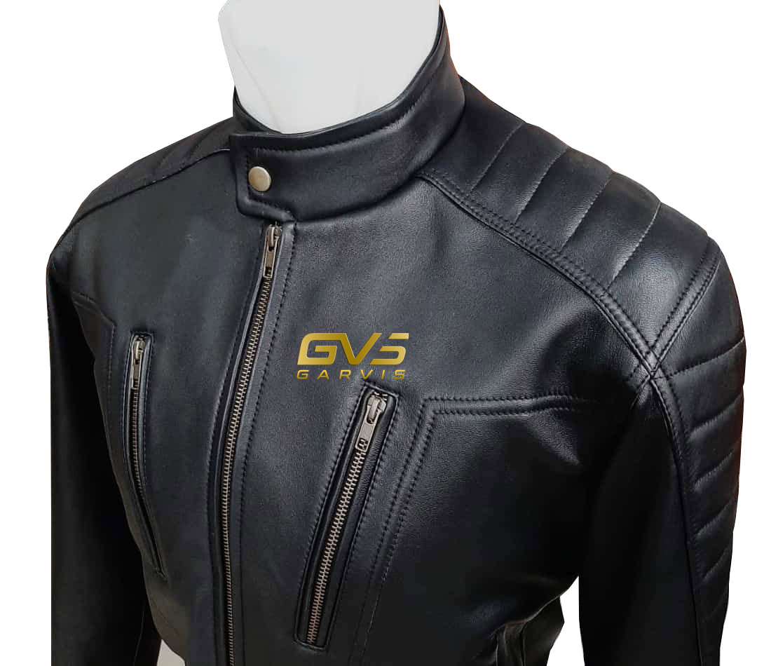 Jual Jaket Kulit Bikers GVS203 Model Zip Hitam - Asli Super Nappa Tebal