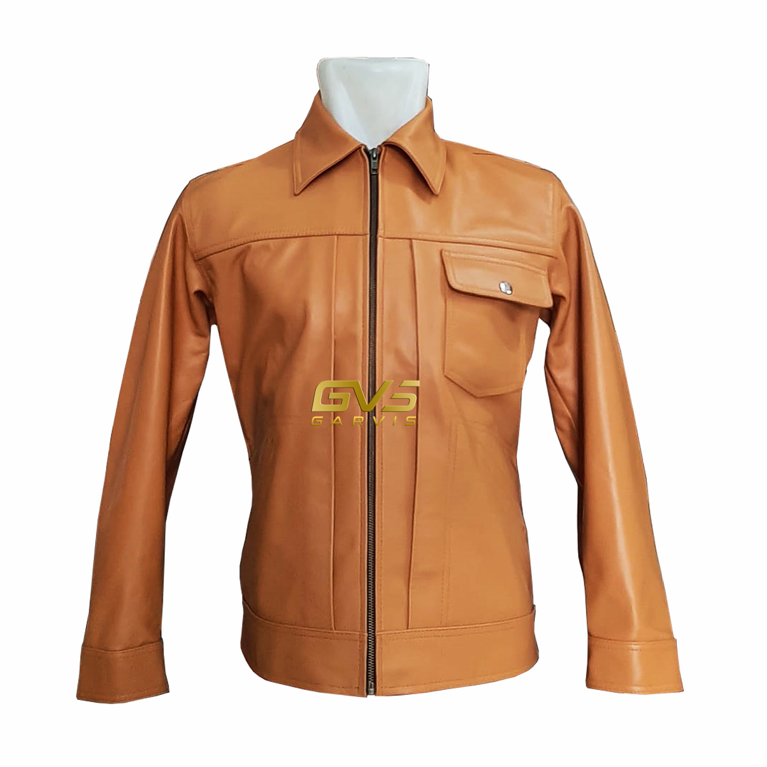 Jual Jaket Kulit GVS215 Tan Style Cool Basic Mode - Original Garvis